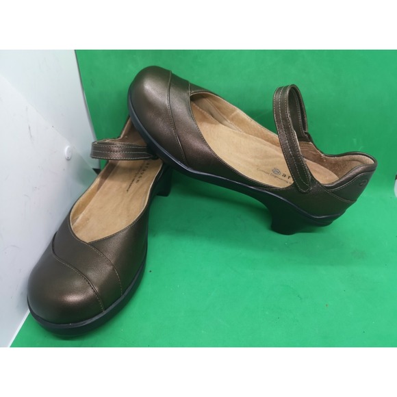 Aravon | Shoes | Aravon Mary Jane Shoes Brown Leather Strap Block Heel ...